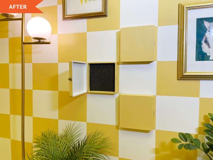 Yellow Checkerboard Accent Wall with Storage - Before and After Photos | Apartment Therapy